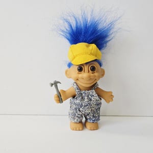 Vintage Russ Troll Doll Mr Fix It Handyman Carpenter Blue Hair Trolls 5 ...