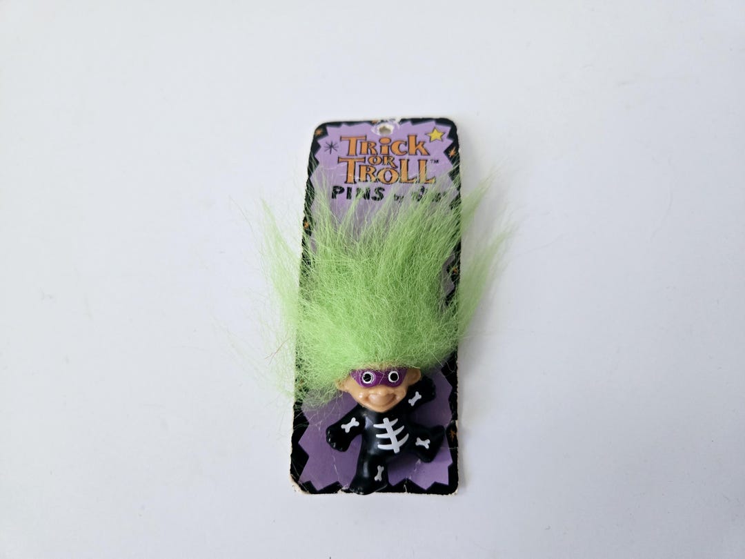 Vintage Russ Troll Doll Pin, Halloween Trolls, Green Hair, Trick or ...