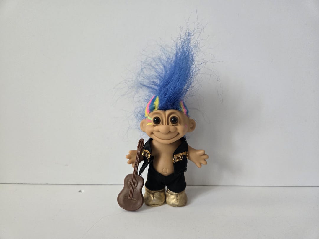 Vintage Russ Troll Doll Rock and Roll Star Musician Blue Rainbow Mohawk ...