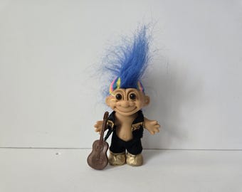 Vintage Russ Troll Doll Rock and Roll Star Musician Blue Rainbow Mohawk ...