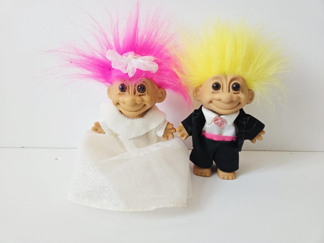 Vintage Russ Troll Dolls Bride and Groom Wedding Trolls, Yellow and ...