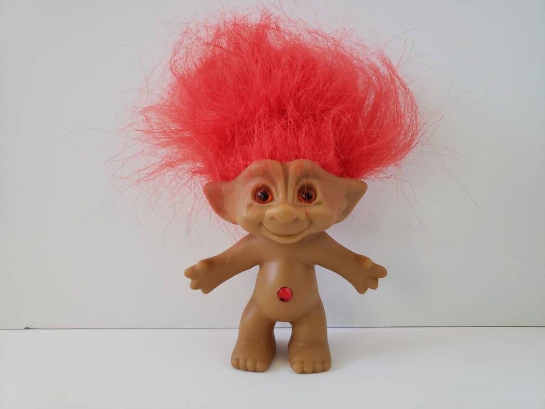 Vintage Ace Novelty Treasure Troll Doll, Red Hair, Red Circle Jewel ...