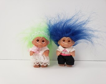 Vintage Russ Troll Dolls, Bride and Groom, Wedding Trolls, Pink Hair, 5 ...