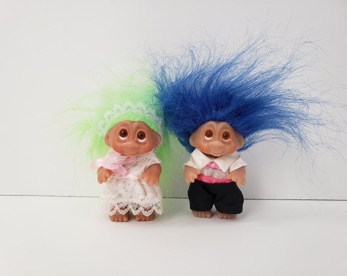 Vintage Russ Troll Dolls, Bride and Groom, Wedding Trolls, Pink Hair, 5 ...