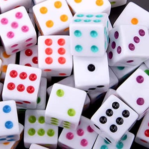 Lot of Rainbow Dice, White Dice, 16mm Solid Dice, White With Colored ...