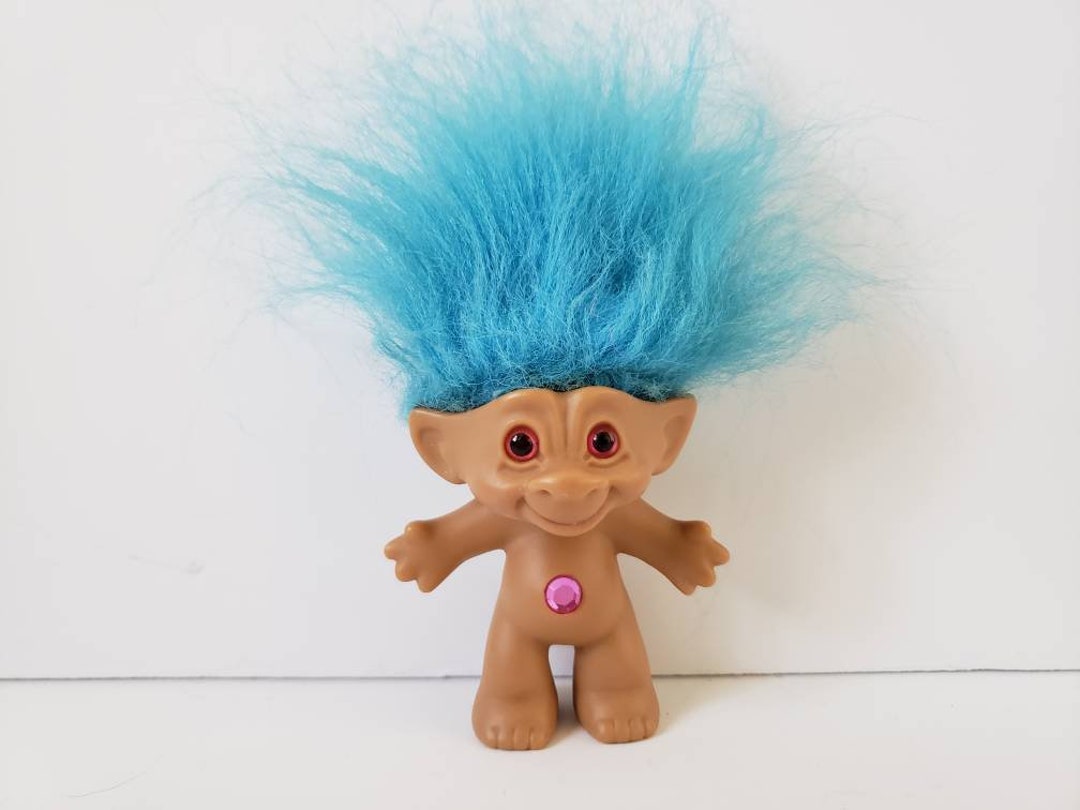 Vintage Ace Novelty Treasure Troll Doll Aqua Blue Hair Pink - Etsy