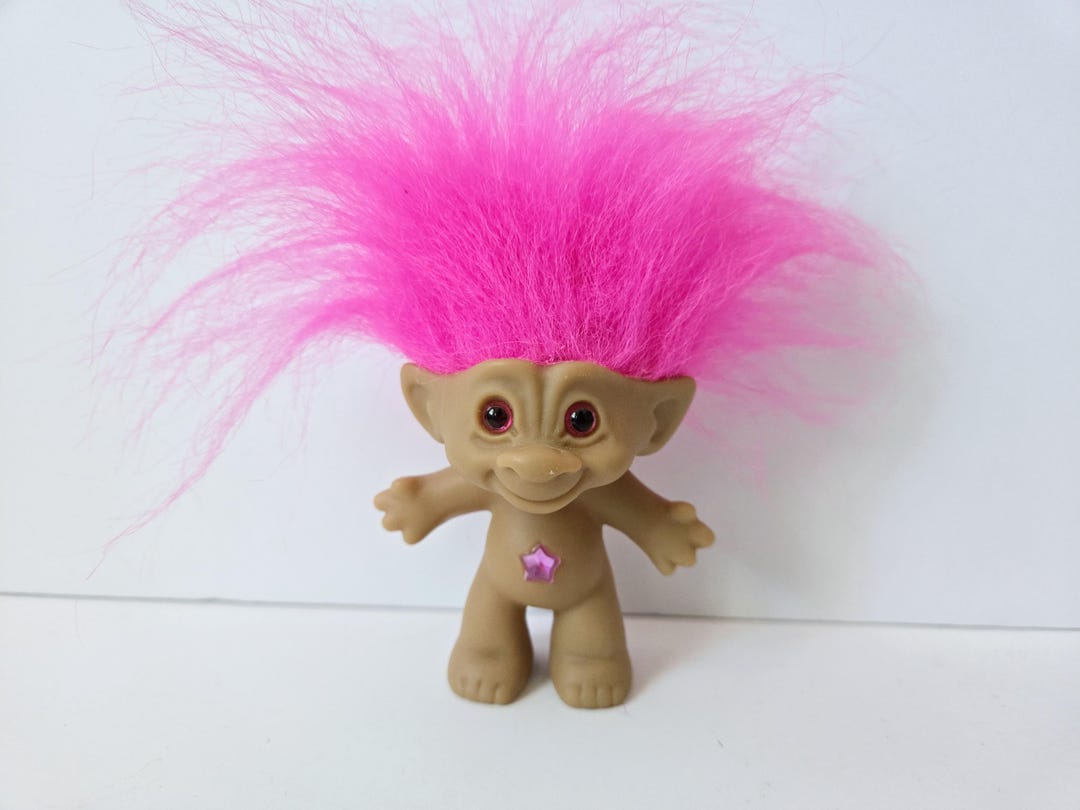 Vintage Treasure Troll Doll, Pink Hair, Pink Eyes, Pink Star Jewel, 3 ...