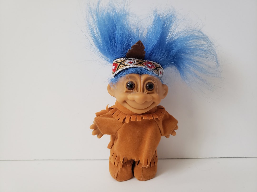 Vintage Russ Troll Doll Thanksgiving Native American Indian Blue Hair ...