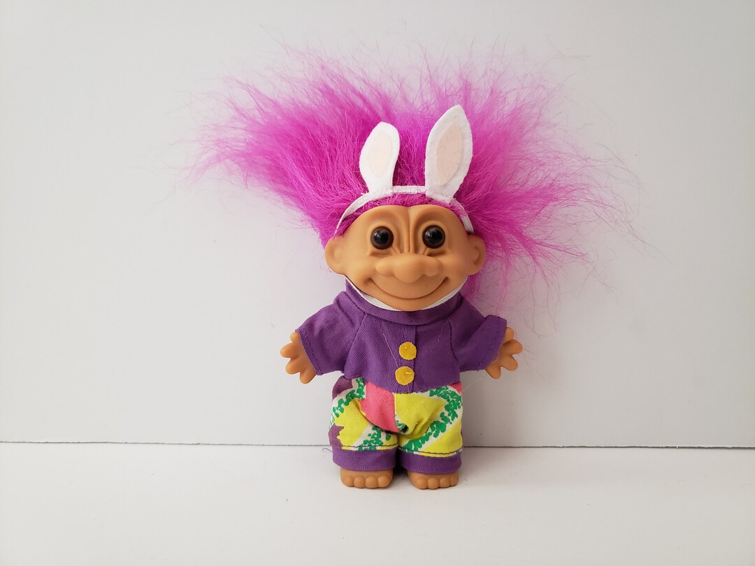 Vintage Russ Troll Doll, Easter Bunny, Purple Hair, 5" Trolls, Easter ...