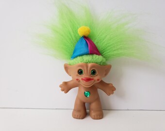 Vintage Ace Novelty Treasure Troll Doll, Green Hair, Green Star Jewel ...