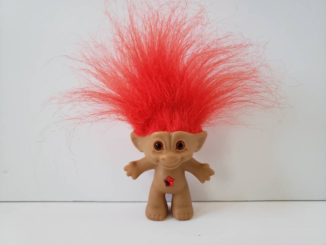 Vintage Ace Novelty Treasure Troll Doll Red Hair Red Star - Etsy