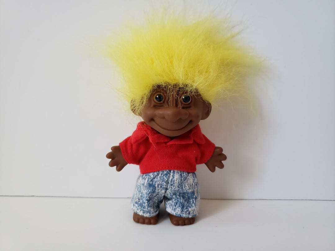 Vintage Troll Doll, Black African American, Russ Troll, Yellow Hair ...