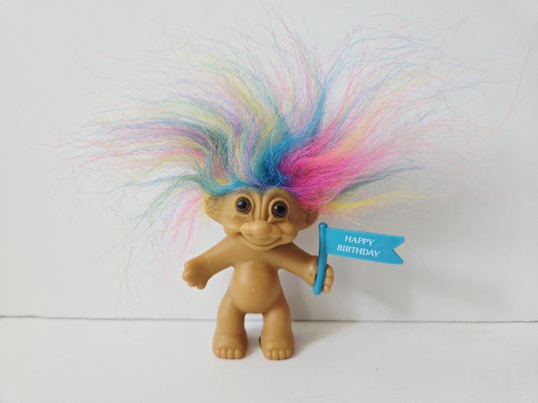 Vintage Russ Troll Doll, Happy Birthday Troll, Rainbow Hair Trolls 3 ...