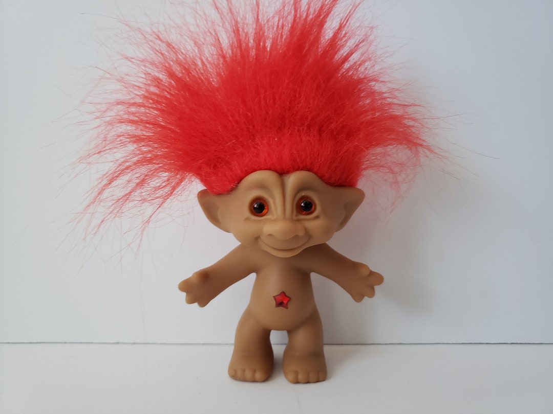 Vintage Ace Novelty Treasure Troll Doll Red Hair Red Star - Etsy