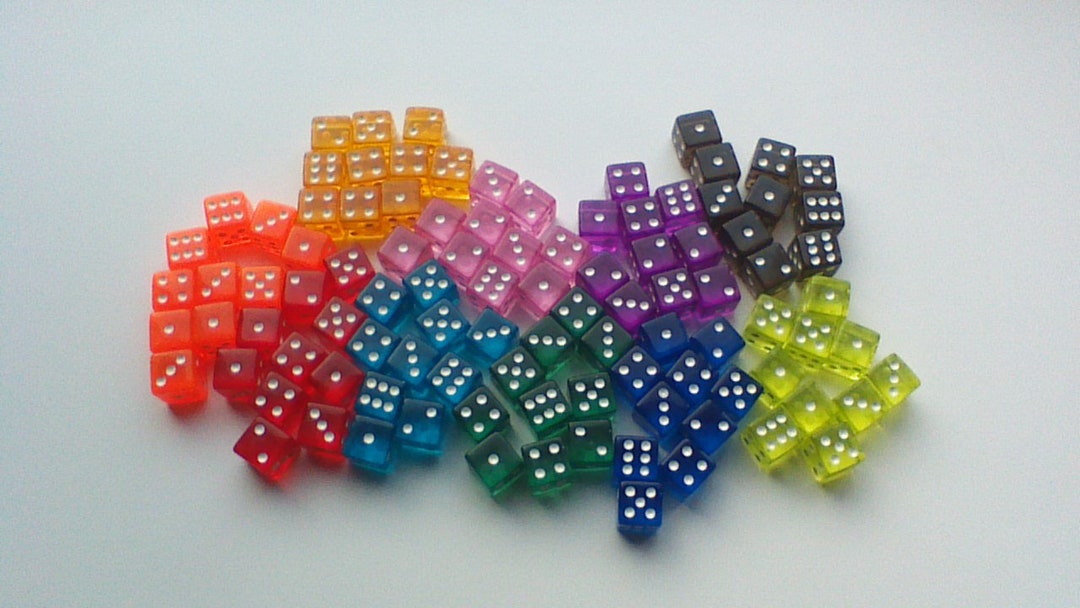 Set of 10 Colored Dice, Transparent Dice, Standard 16mm, Extra Board ...
