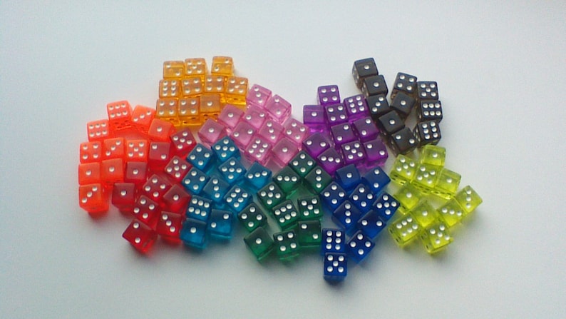 Set of 10 Colored Dice, Transparent Dice, Standard 16mm, Extra Board ...