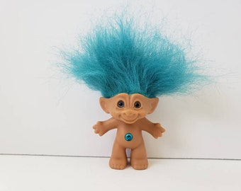 Vintage Ace Novelty Treasure Troll Doll Aqua Blue Hair Pink - Etsy