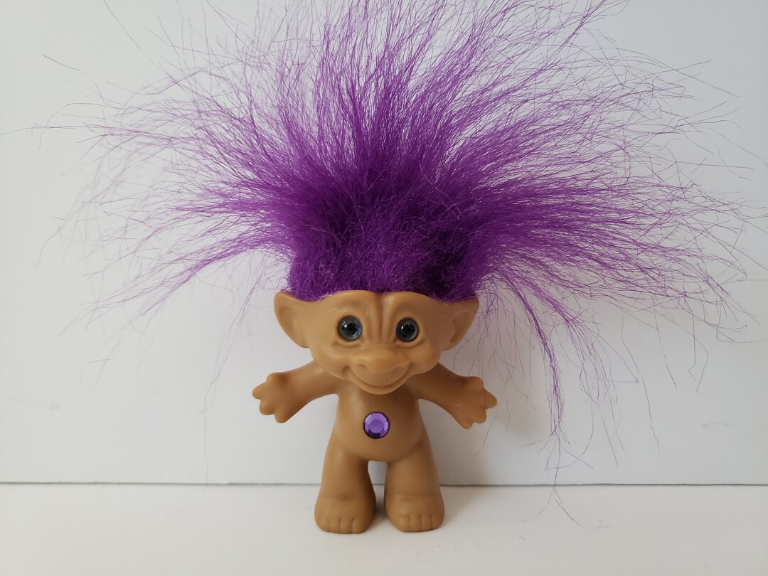 Vintage Ace Novelty Treasure Troll Doll, Purple Hair, Purple Circle ...