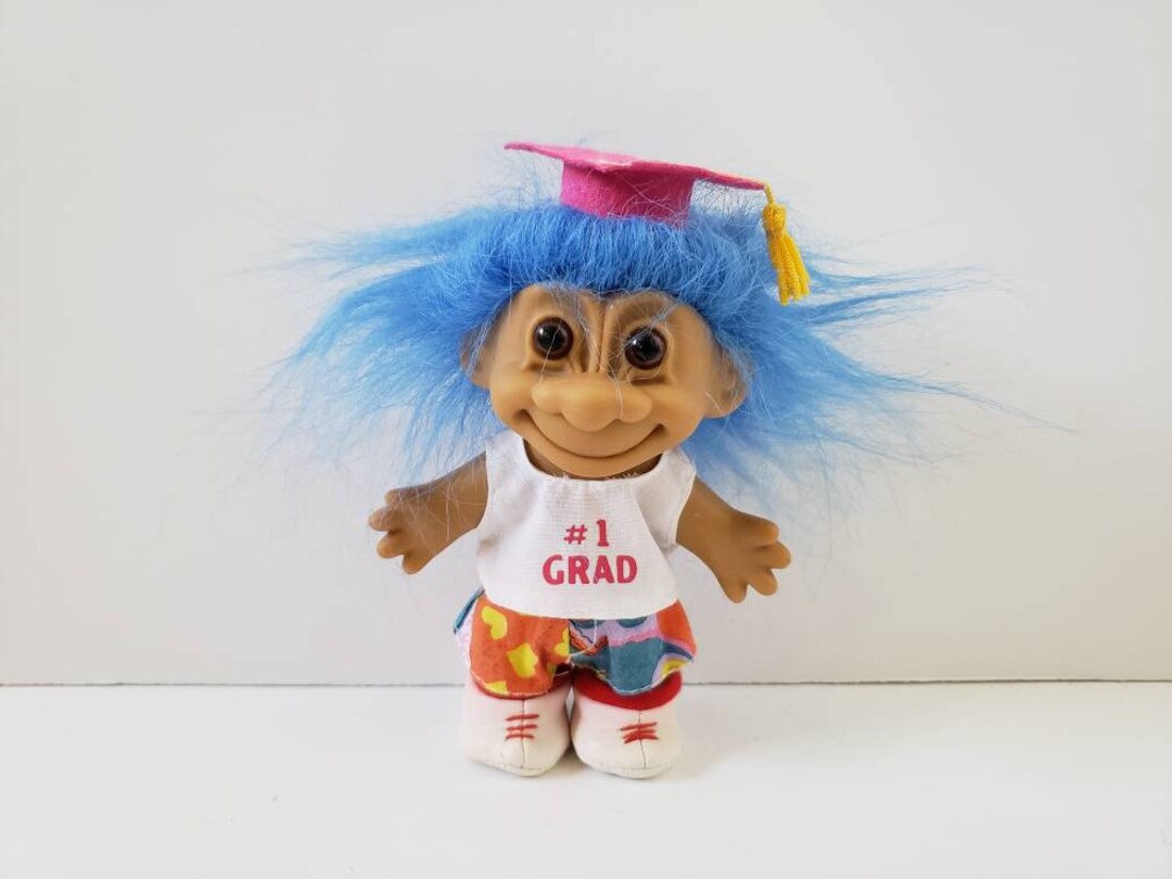 Vintage Russ Troll Doll Graduation Graduate, Blue Hair Trolls 5 1 Grad ...