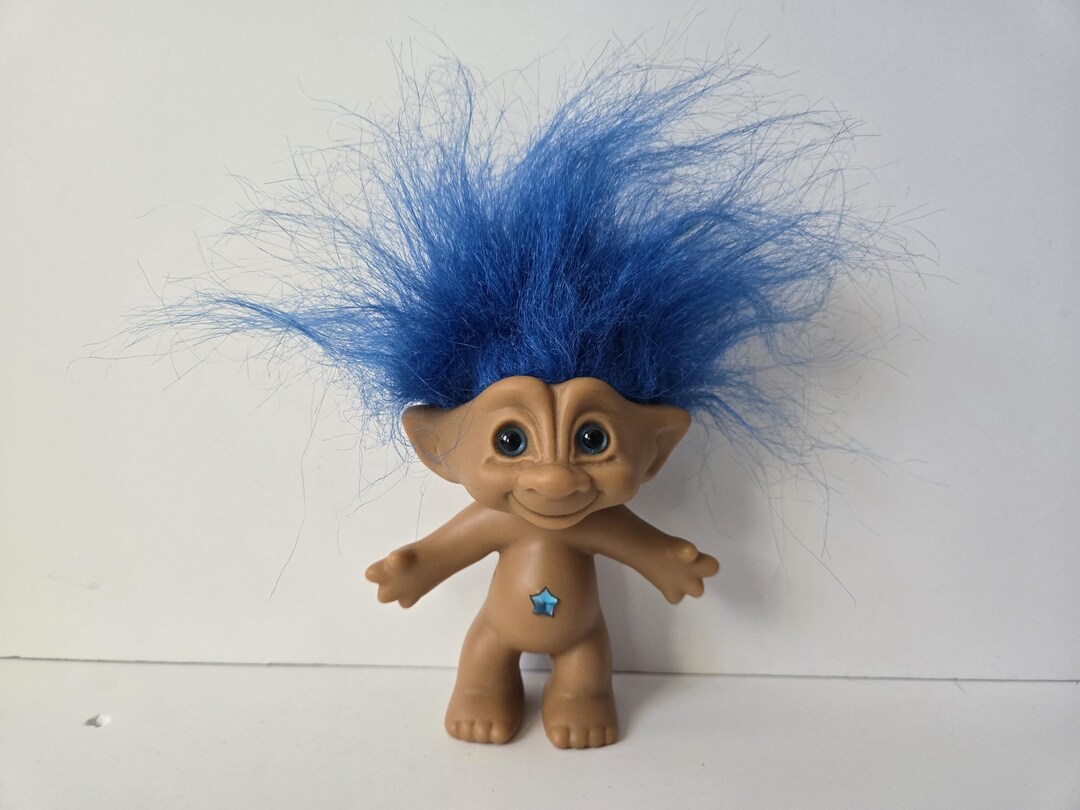 Vintage Ace Novelty Treasure Troll Doll, Blue Hair, Blue Star Jewel ...
