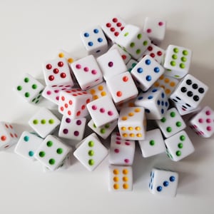 Lot of Rainbow Dice, White Dice, 16mm Solid Dice, White With Colored ...