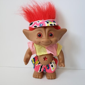 Vintage Ace Novelty Treasure Troll Doll, Red Hair, Pink Eyes, Red Jewel ...