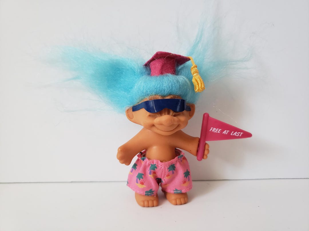 Vintage Russ Troll Doll, Graduate, Blue Hair Trolls 3" Graduation Gift ...