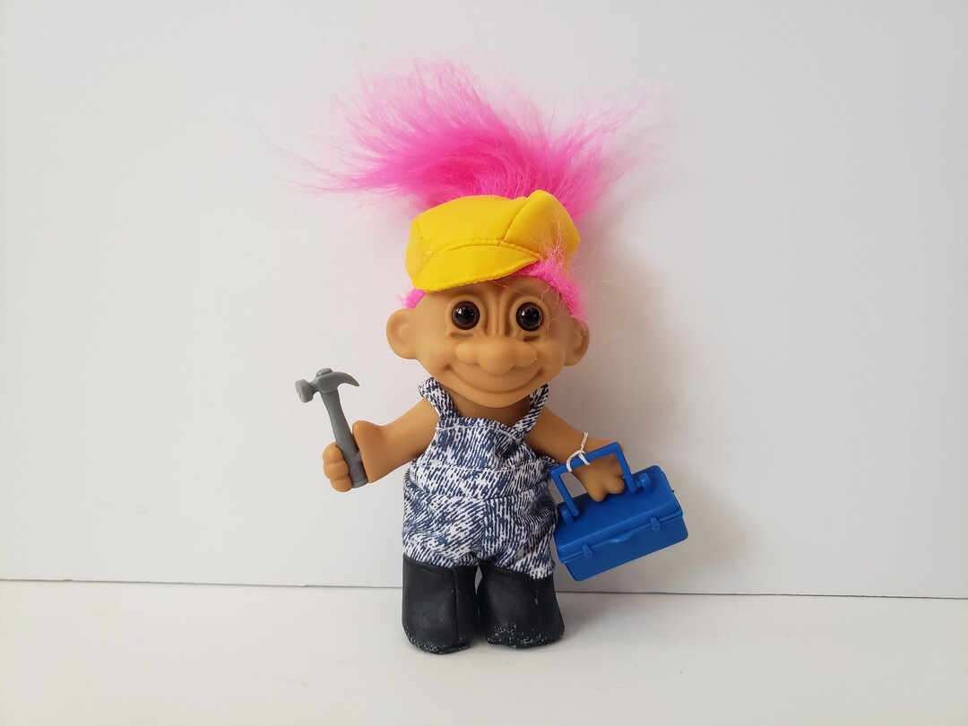 Vintage Russ Troll Doll Mr Fix It Handyman Carpenter Pink Hair Trolls 5 ...