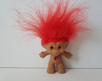 Vintage Ace Novelty Treasure Troll Doll, Red Hair, Red Diamond Jewel ...