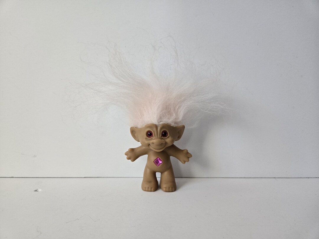 Vintage Ace Novelty Treasure Troll Doll Pink Hair, Pink Diamond Jewel ...