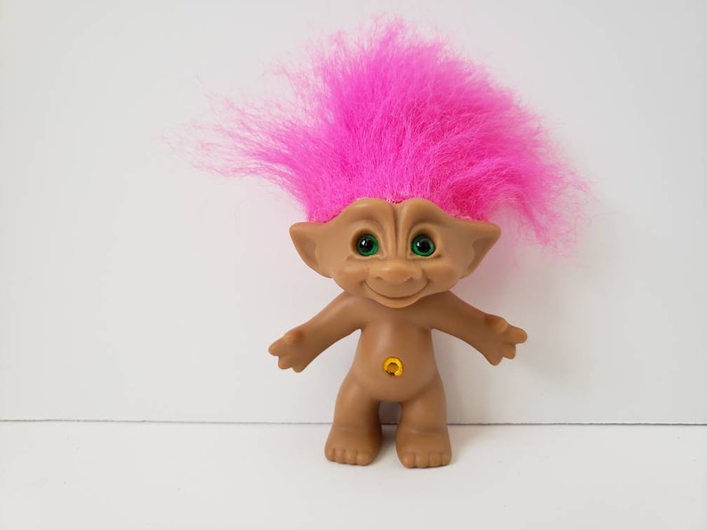 Vintage Ace Novelty Treasure Troll Doll Pink Hair Green - Etsy