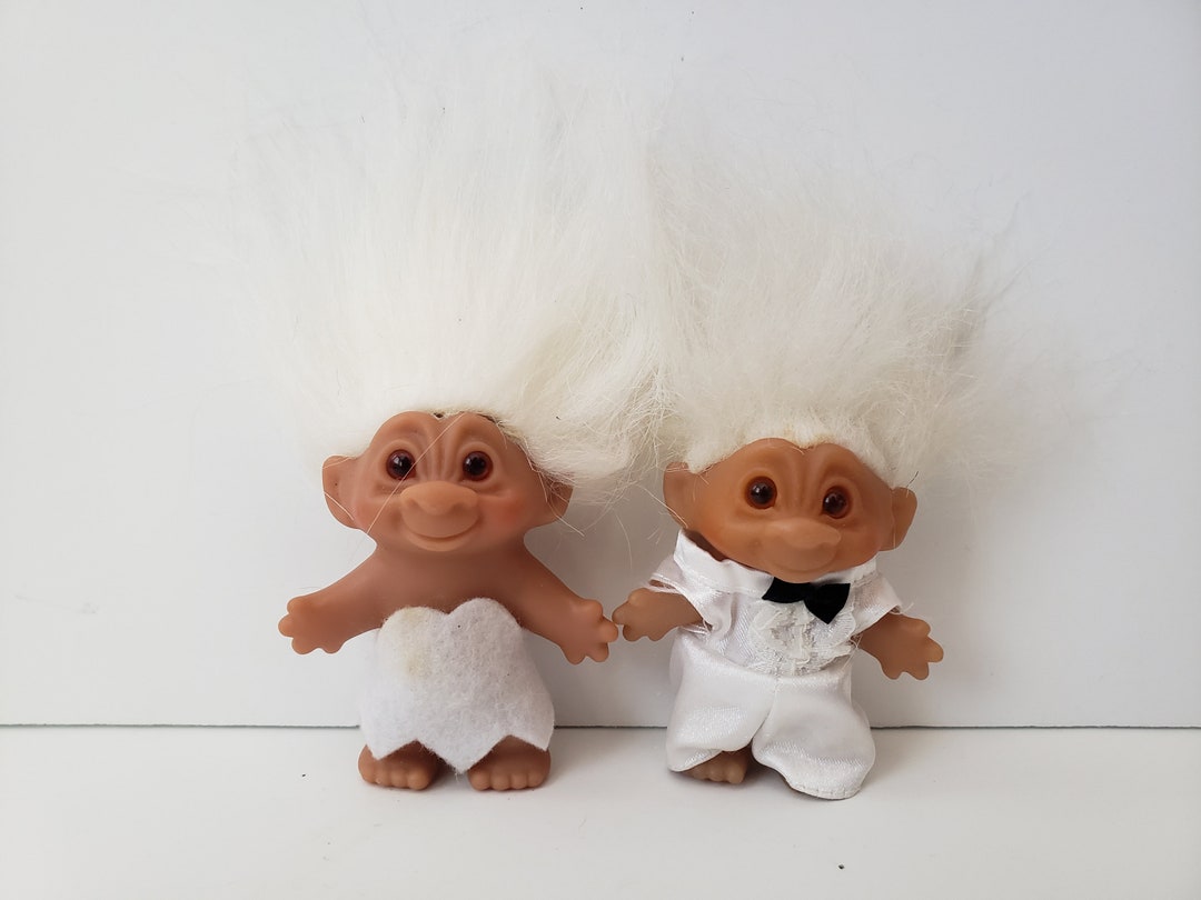 Vintage Dam Troll Doll Bride and Groom Wedding Trolls Cheveux blancs 3 ...