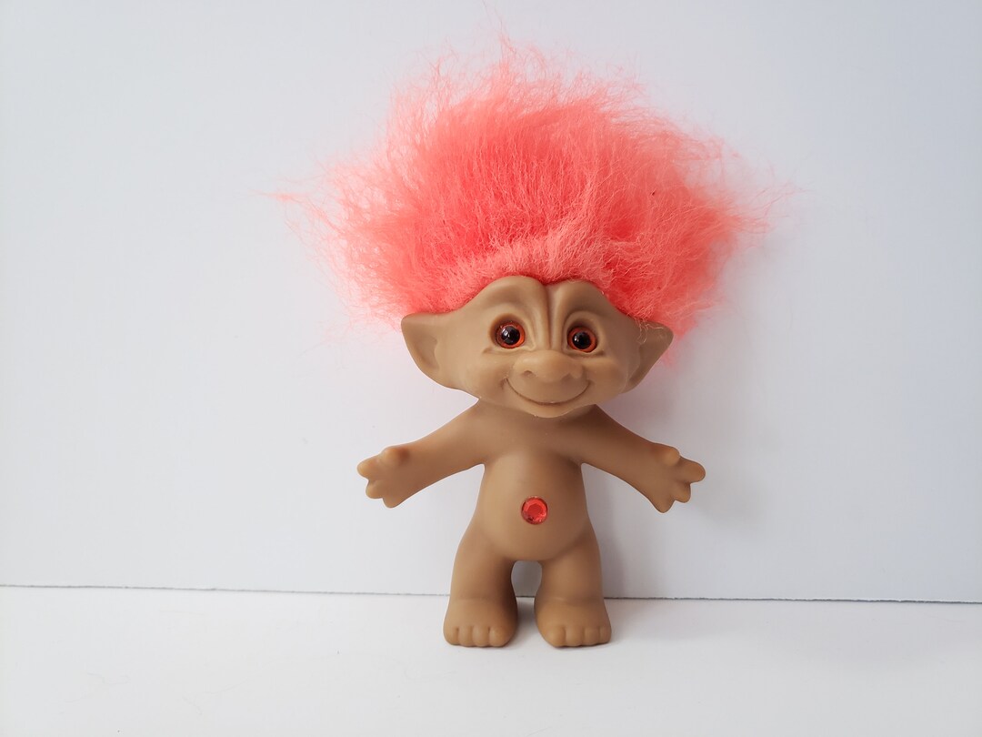 Vintage Ace Novelty Treasure Troll Doll, Orange Hair, Orange Circle ...