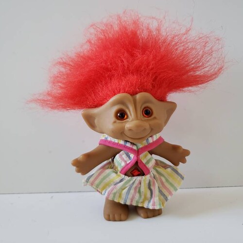 Vintage Ace Novelty Treasure Troll Doll Rainbow Green Hair Red - Etsy