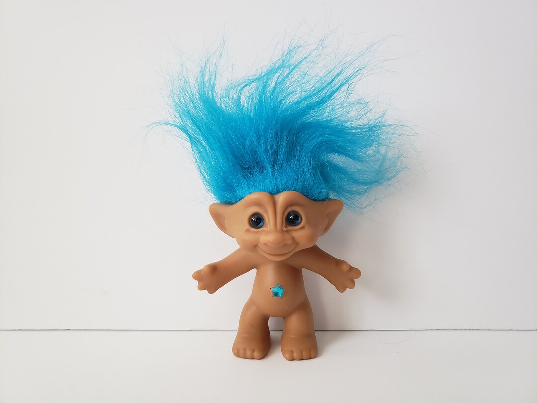 Vintage Ace Novelty Treasure Troll Doll Aqua Blue Hair, Teal Blue Star ...