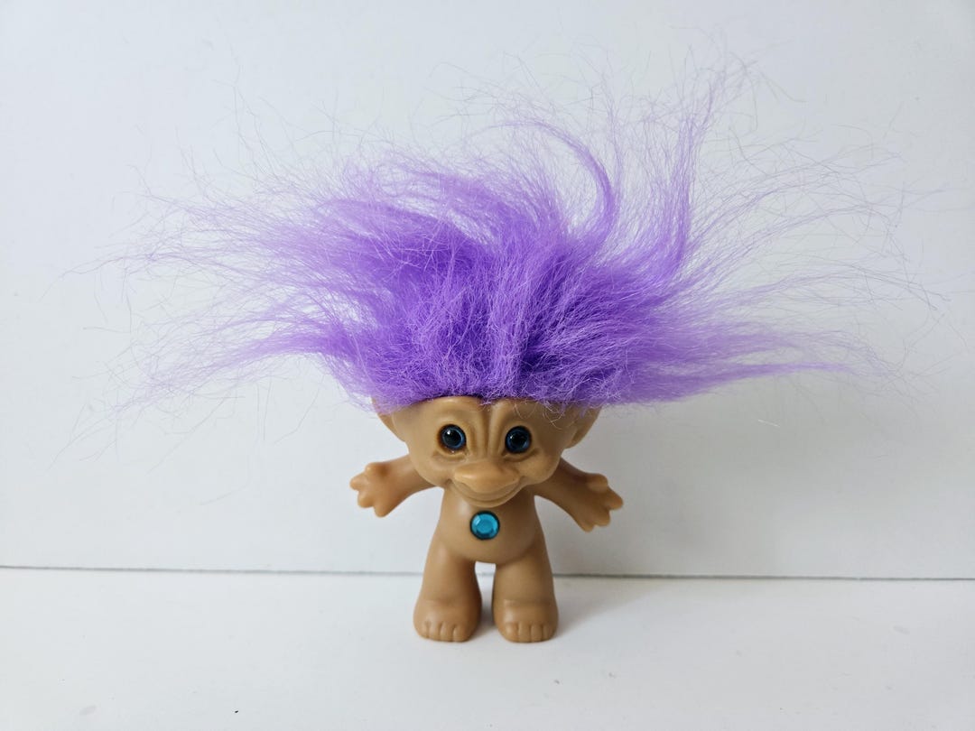 Vintage Ace Novelty Treasure Troll Doll, Purple Hair, Blue Circle Jewel ...