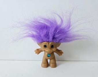 Vintage Ace Novelty Treasure Troll Doll, Aqua Blue Hair, Teal Blue ...