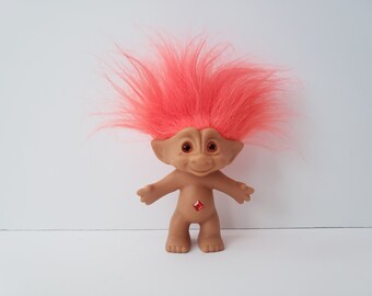 Vintage Ace Novelty Treasure Troll Doll Rainbow Pink and - Etsy