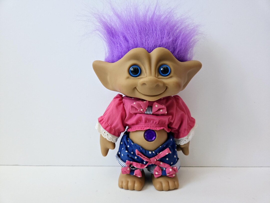 Vintage Ace Novelty Treasure Troll Doll, Purple Hair, Purple Circle ...