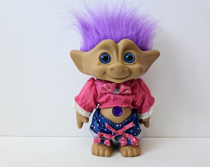 Vintage Ace Novelty Treasure Troll Doll, Purple Hair, Purple Circle ...