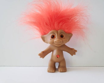 Vintage Ace Novelty Treasure Troll Doll Orange Eyes Green - Etsy