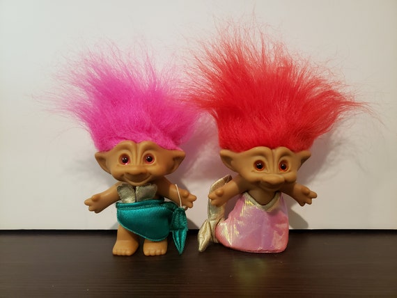 Vintage Ace Novelty Treasure Troll Doll Mermaid Pink Red | Etsy