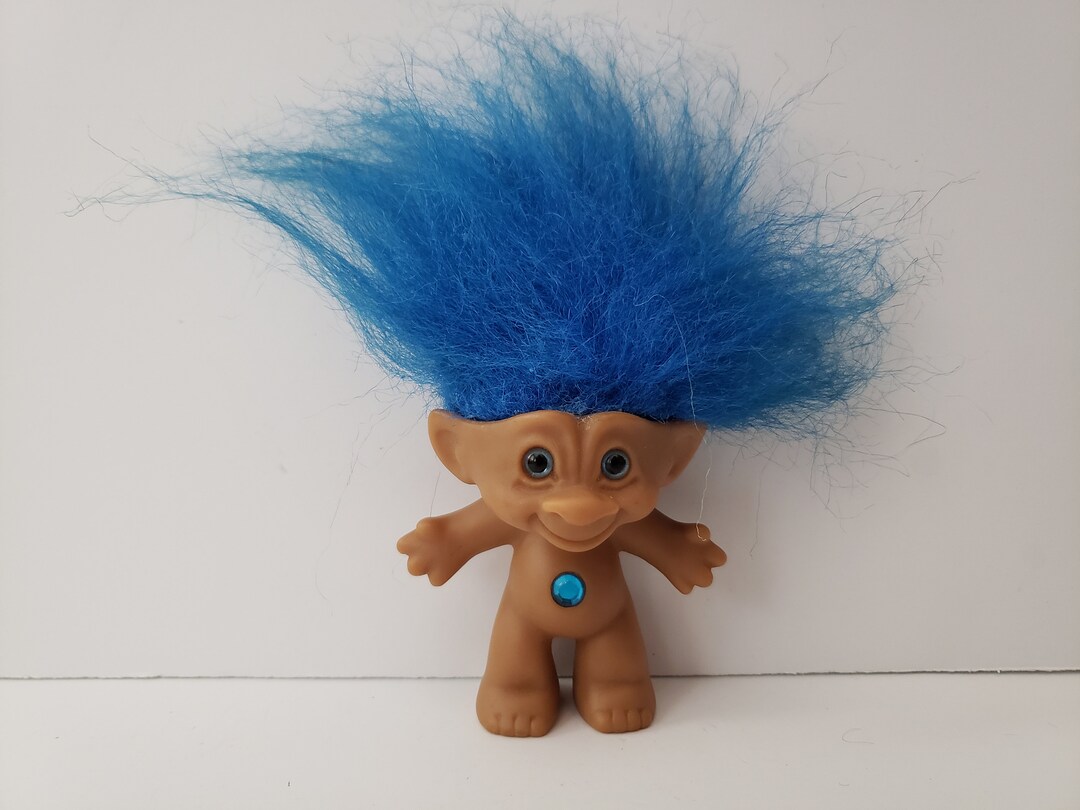 Vintage Ace Novelty Treasure Troll Doll, Blue Hair, Blue Circle Jewel ...
