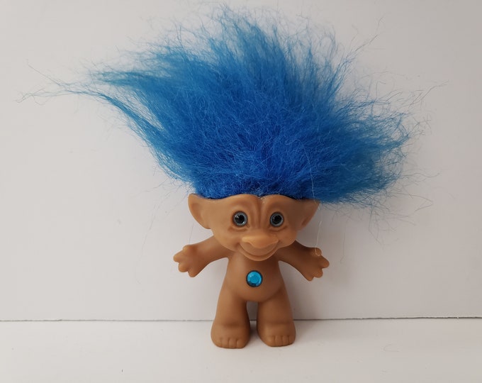 Vintage Ace Novelty Treasure Troll Doll, Blue Hair, Blue Circle Jewel ...