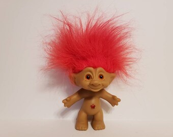 Vintage Ace Novelty Treasure Troll Doll Pink Hair Red Star | Etsy