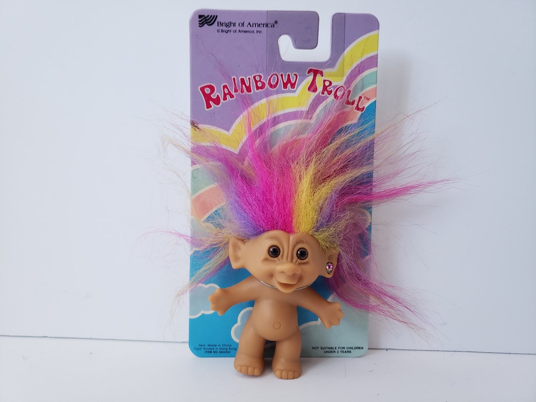 Vintage Bright of America Treasure Troll Doll Rainbow Hair Heart Jewel ...