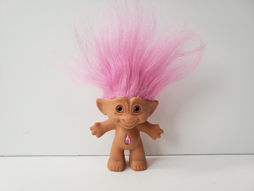 Vintage Treasure Troll Doll, Pink Hair, Pink Eyes, Pink Teardrop Jewel ...