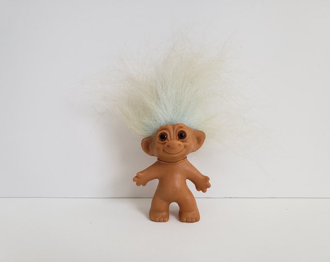 Vintage Russ Troll Doll Rock and Roll Star Musician Blue Rainbow Mohawk ...