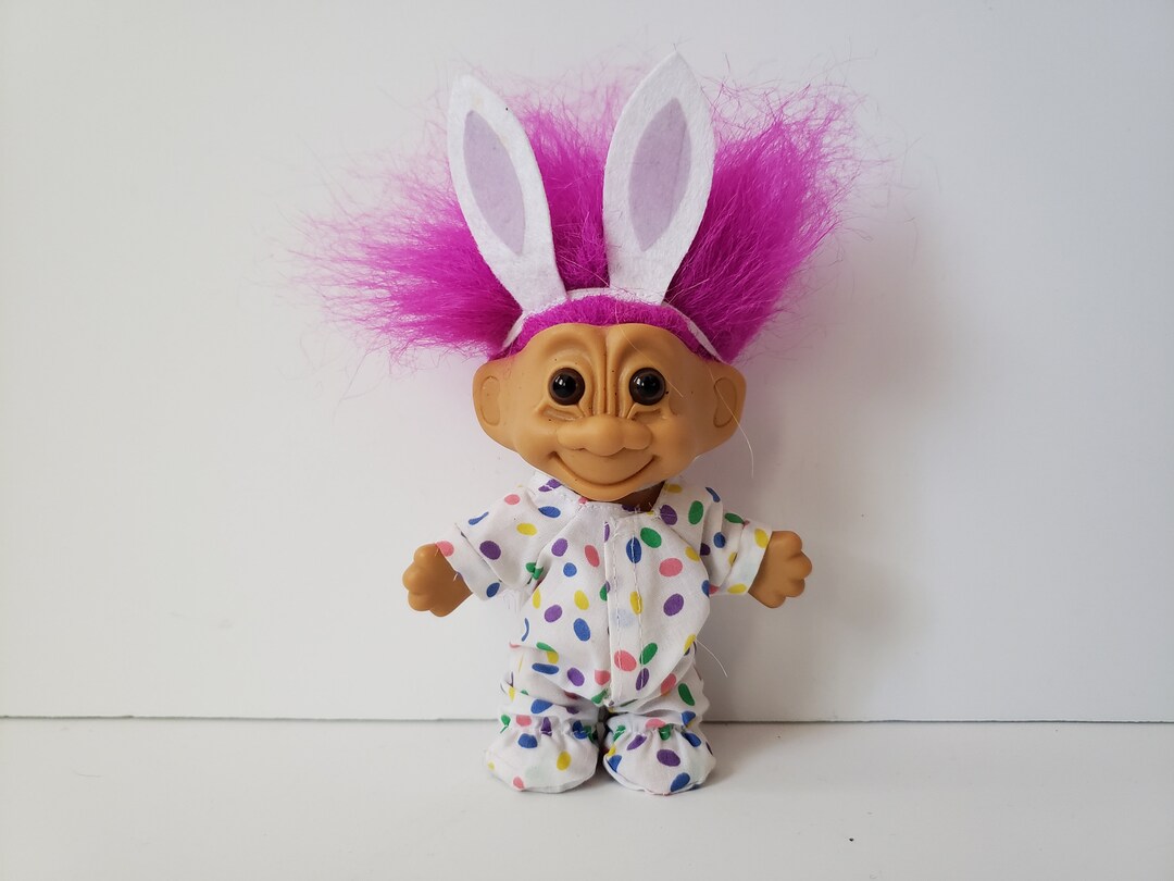 Vintage Russ Troll Doll, Easter Bunny, Purple Hair, 5" Trolls, Easter ...