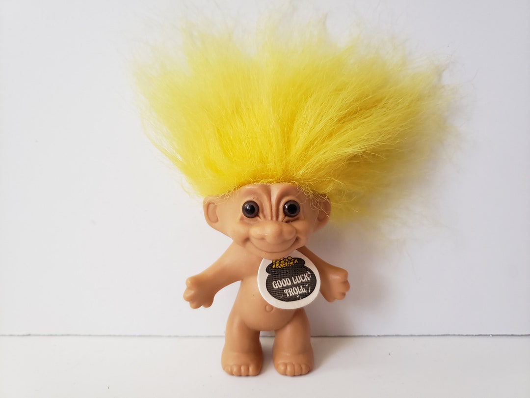 Vintage Russ Good Luck Troll Doll, Yellow Hair, 3 Trolls, NOS With Tag ...